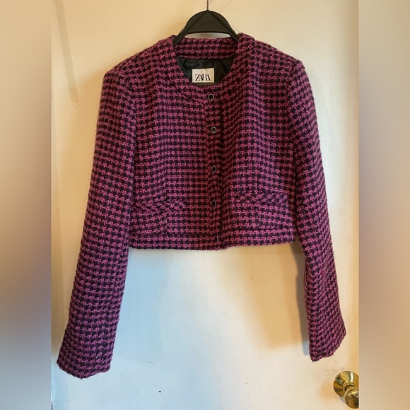 Zara | Jackets & Coats | Zara Pink Tweed Cropped Blazer | Poshmark
